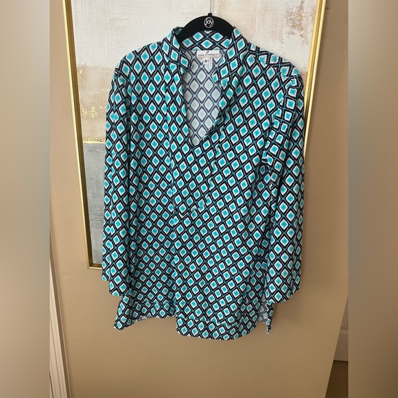 Jude Connally | Tops | Jude Connally Teal And Navy Diamond Blouse ...